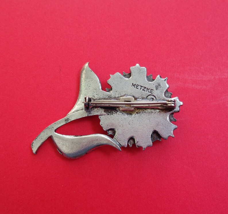 Vintage Metzke Pewter Sunflower With Leaves Brooch Pin 1970's - Made in ...