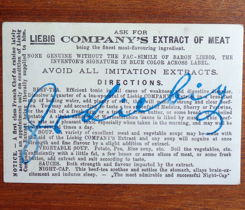 Original 1880's Victorian Trade Card - Liebig Company's Extract of Meat ...