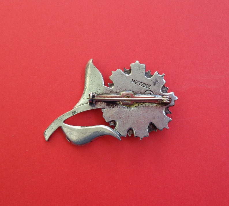 Vintage Metzke Pewter Sunflower With Leaves Brooch Pin 1970's Made in ...