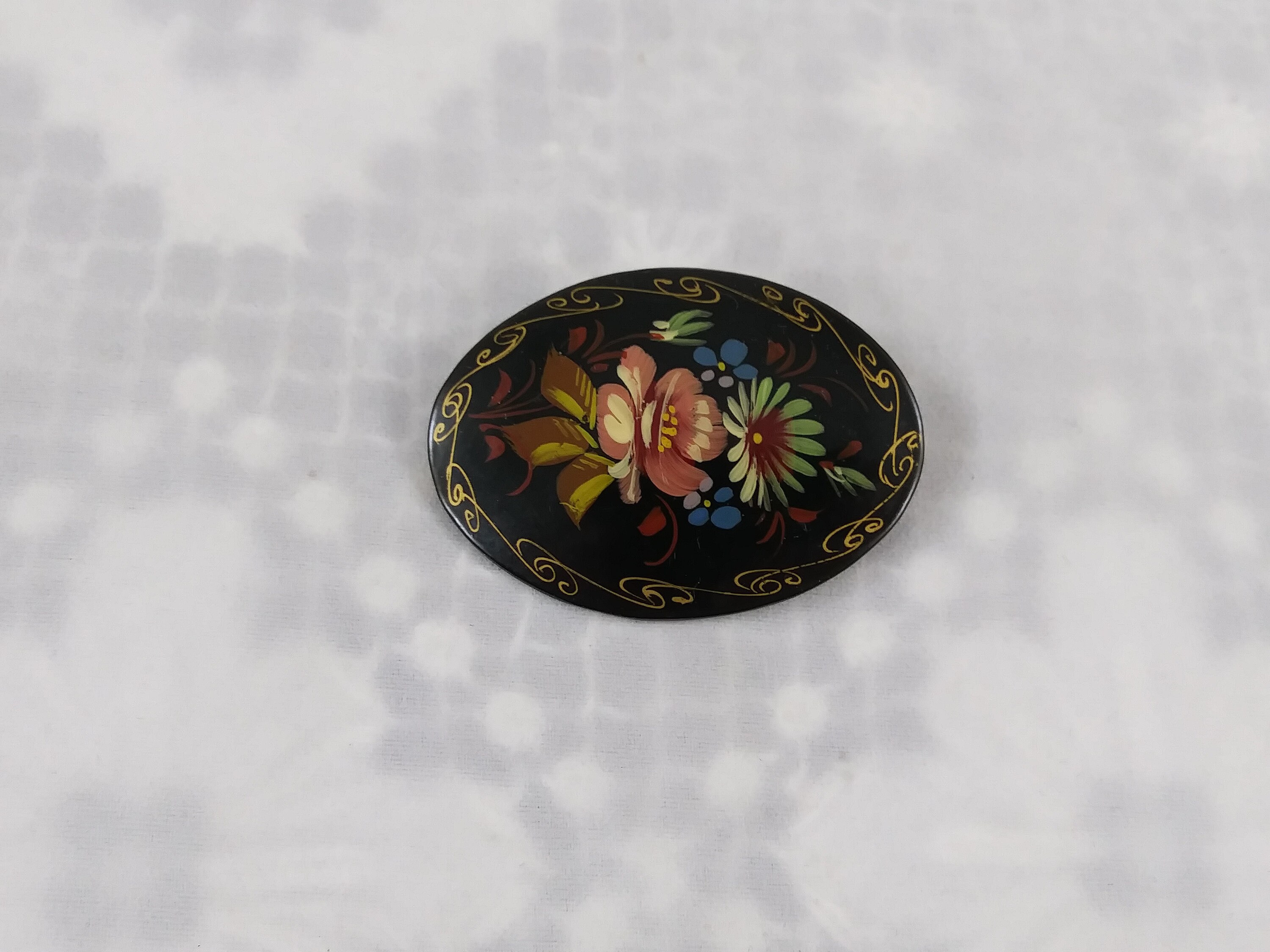 Russian Hand Painted Floral Brooch - Etsy