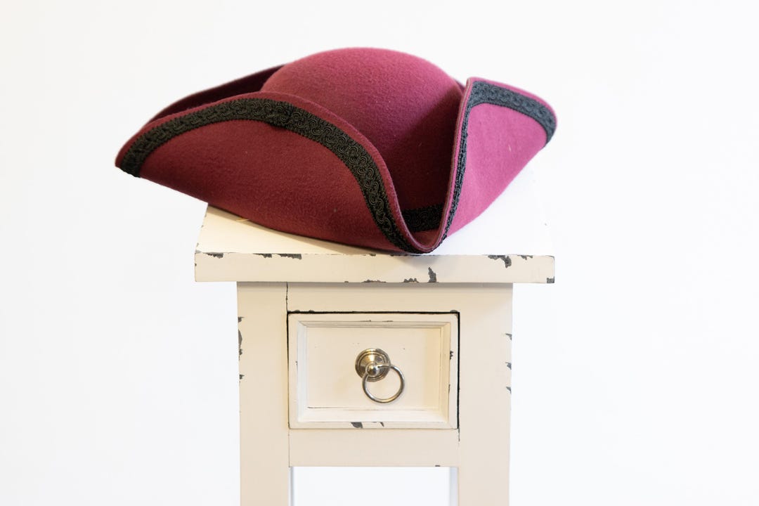 Tricorn Burgundy With Black Border Pirate Hat Baroque Rococo LARP Solid ...