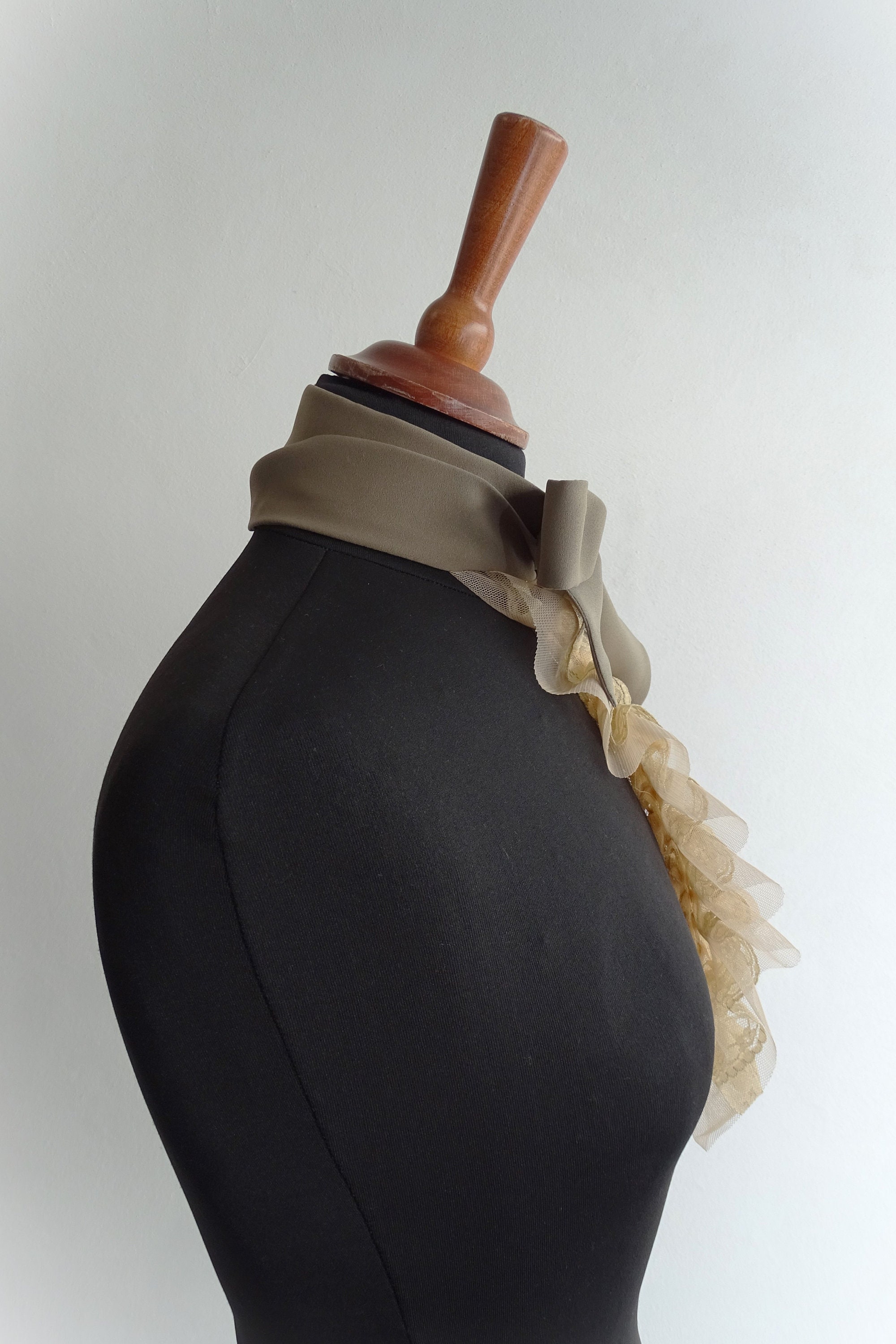 Jabot With Necktie Mocha Beige Fichu Lace Victorian Gothic Rococo ...