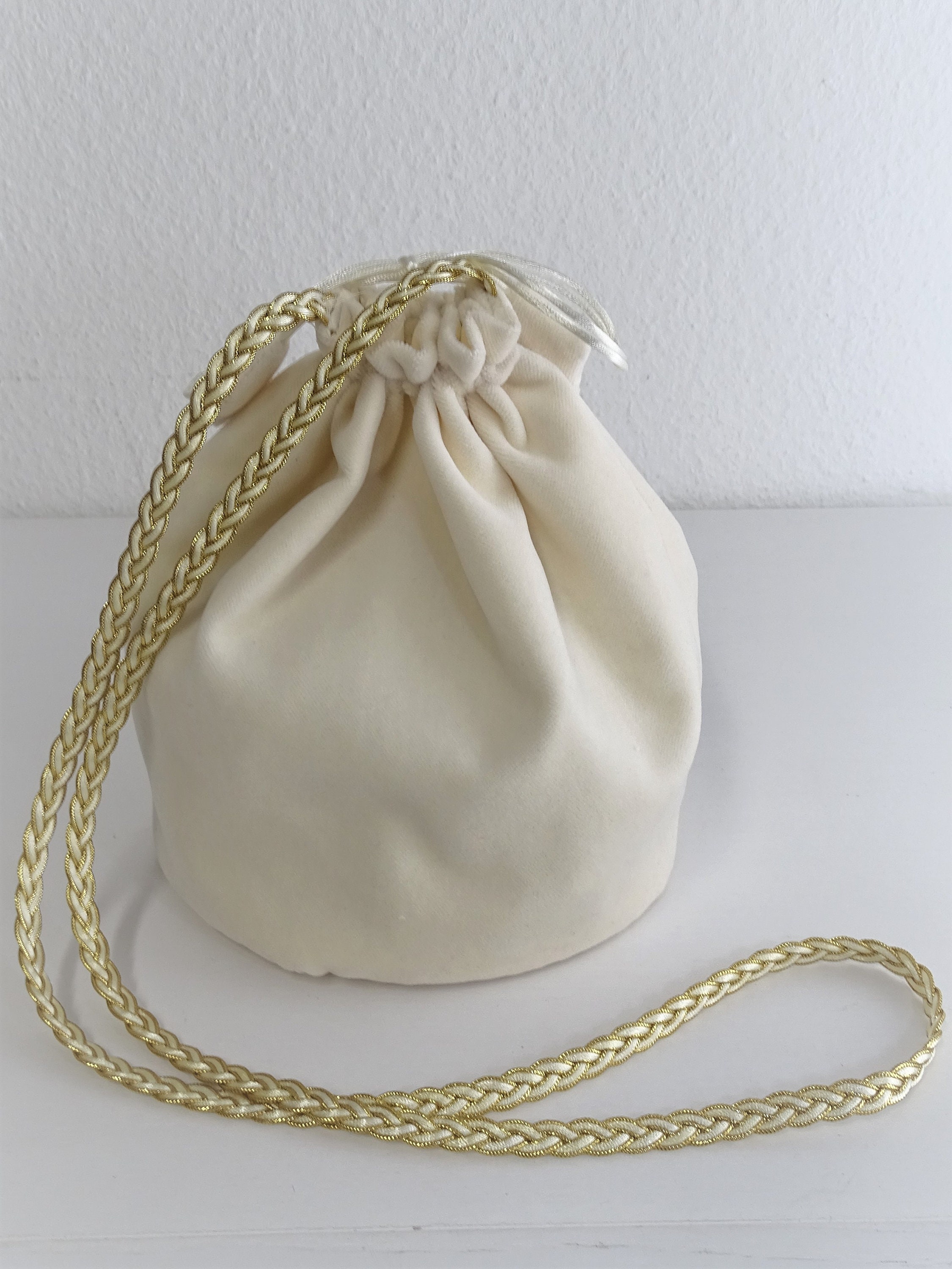 Cream-colored Pompadour Bag With Border Velvet Bag for - Etsy