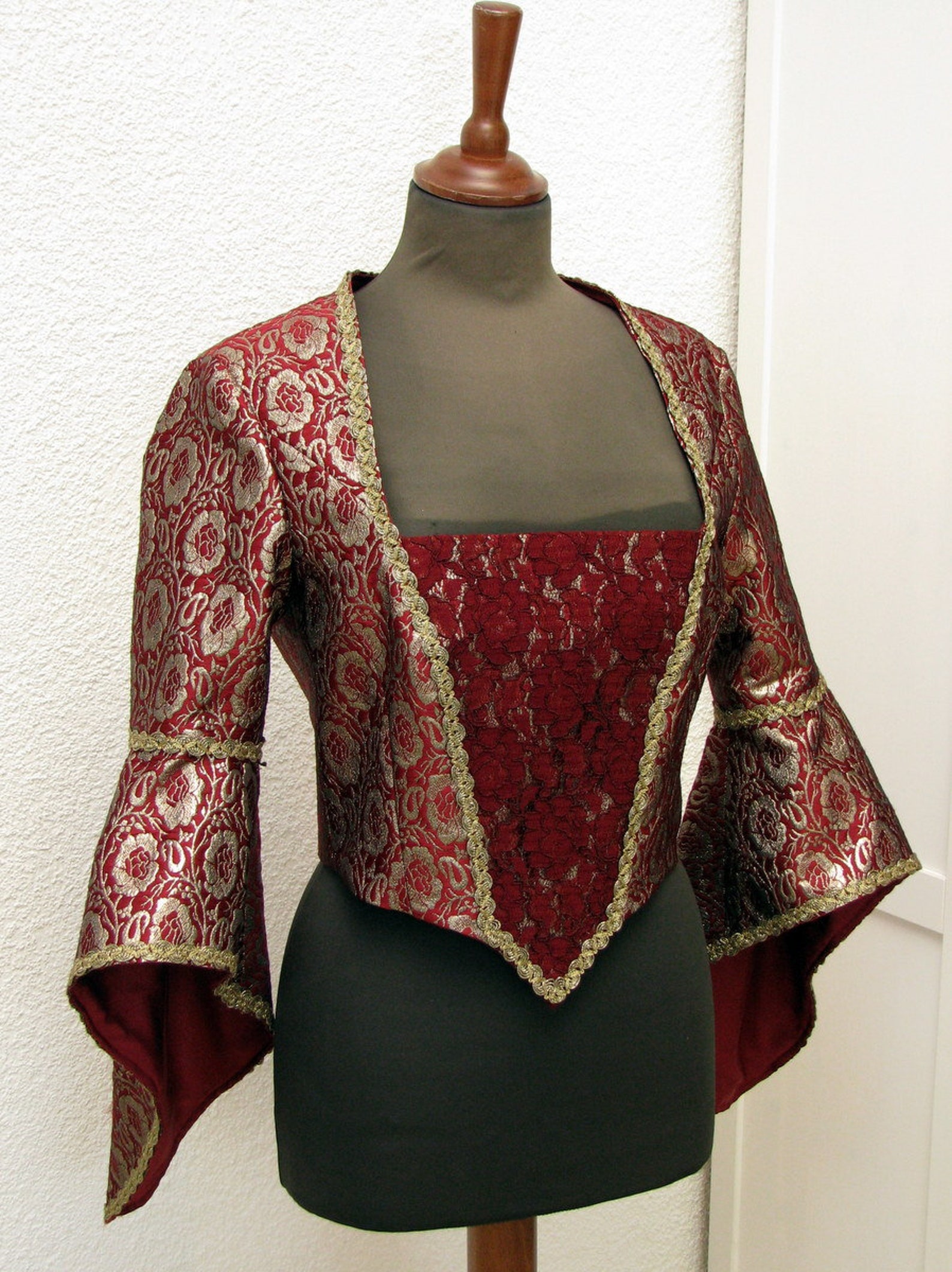 Noble Rococo Corset Dark Red With Gold Trim Baroque Corset Blouse ...