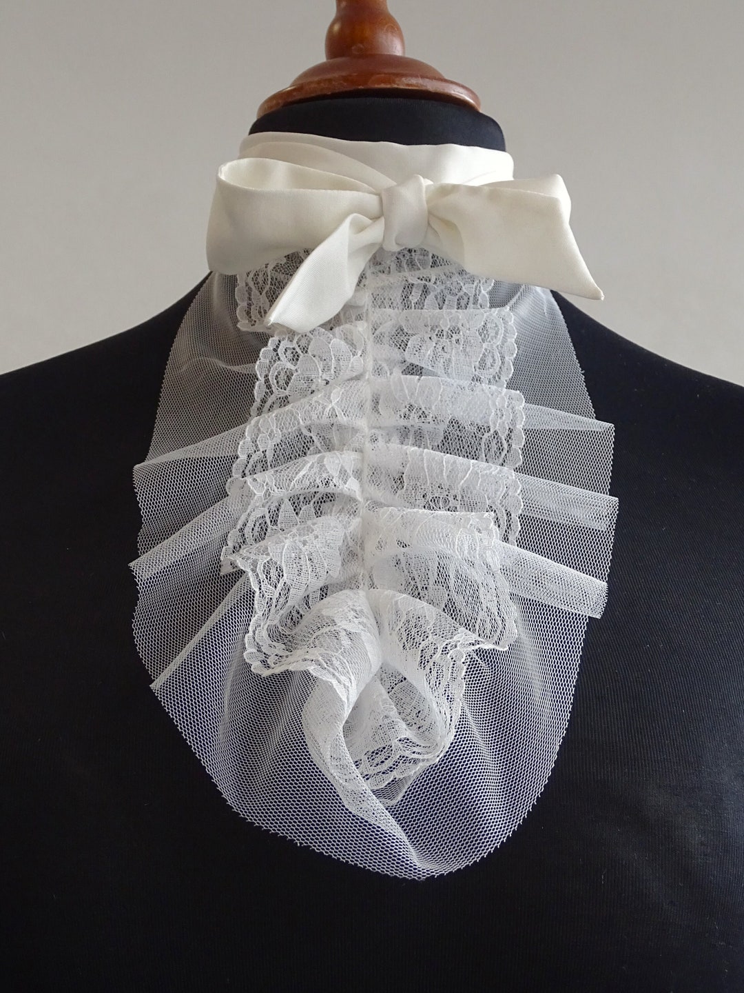 Jabot With Neck Tie Cream Fichu Lace Victorian Gothic Rococo Steampunk ...
