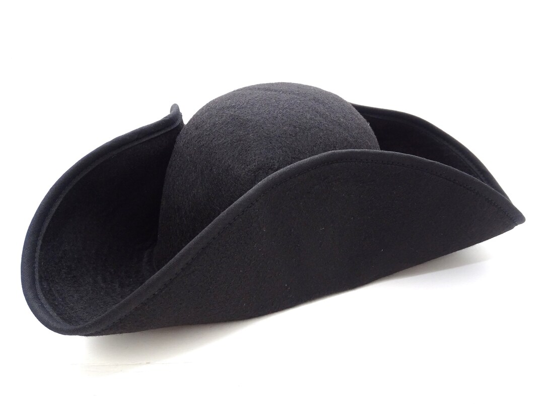 Bordered Black Tricorn Pirate Hat Baroque Rococo LARP Soft Felt Hat ...