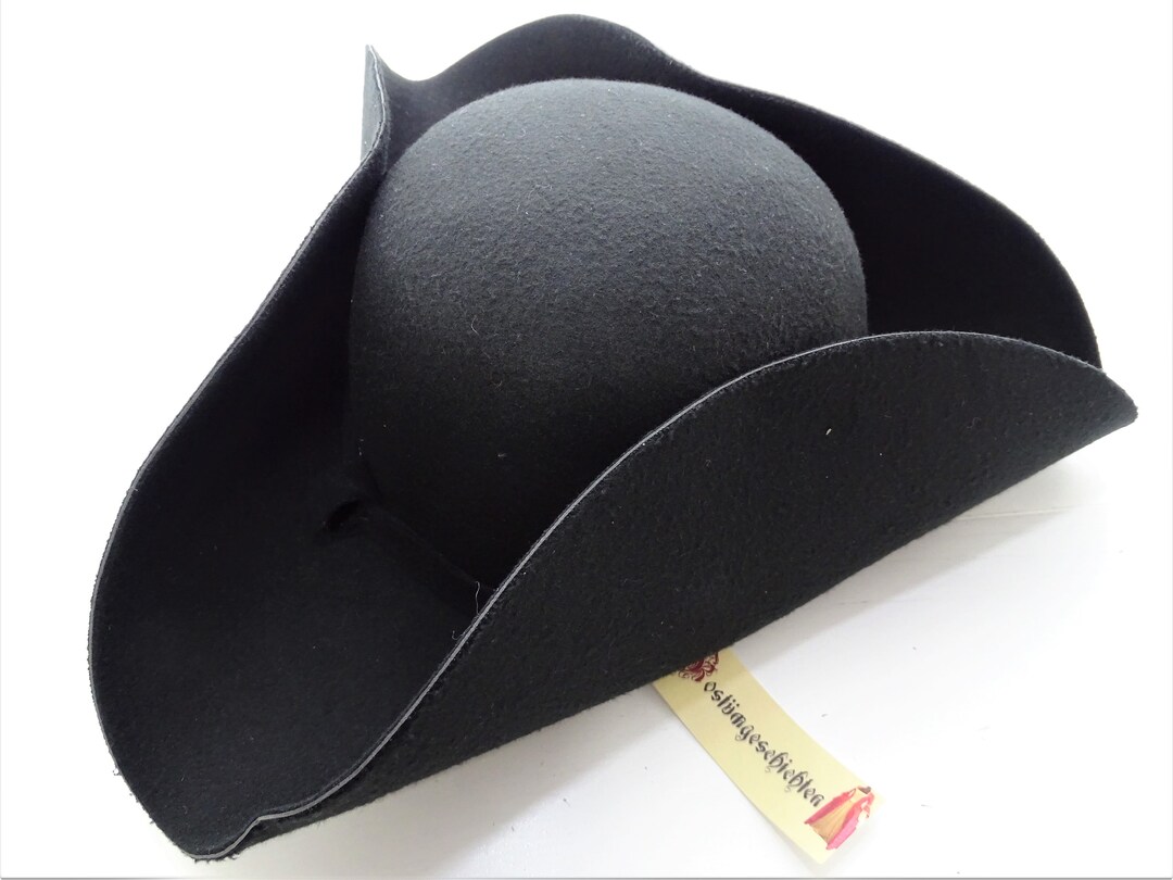 Black Tricorn Simple Pirate Hat Baroque Rococo LARP Solid Felt Hat Size ...
