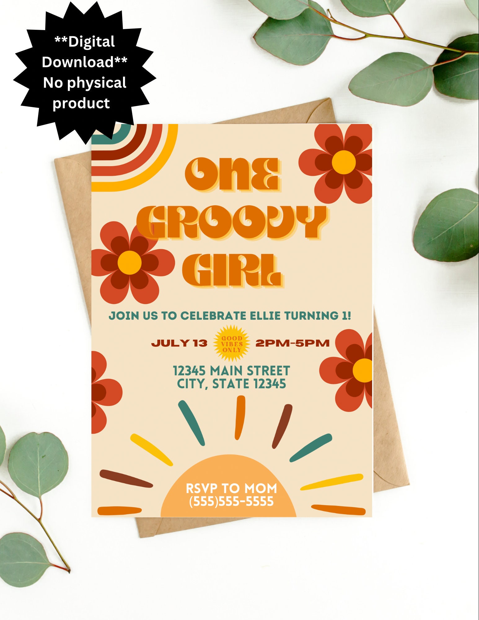 One Groovy Girl Birthday Invitation Digital Download - Etsy