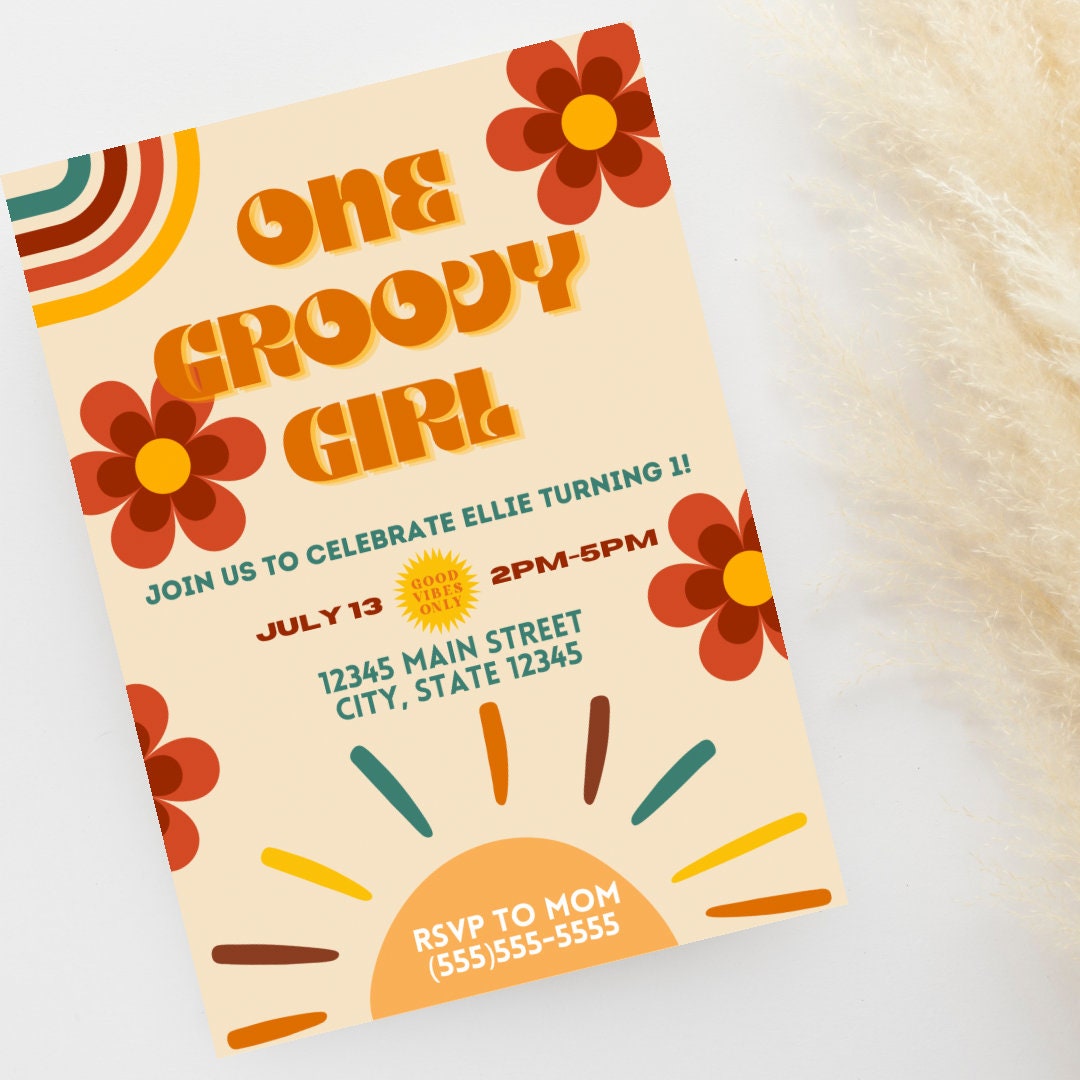 One Groovy Girl Birthday Invitation Digital Download - Etsy