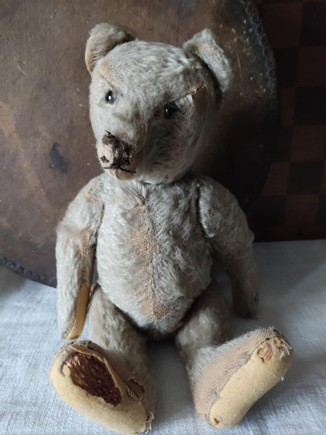 ANTIK Vintage Bär Shabby Poor Condition Steiff Teddybär Grauer Pelz ...