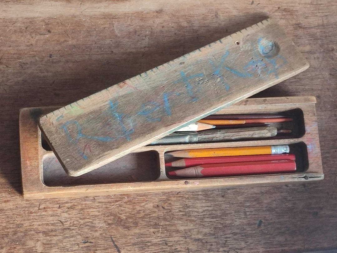 Antique Wooden Pencil Box, Sliding Box, School Supplies, Pens ...