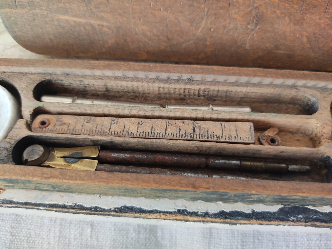 Antique Wooden Pencil Box With Slipcase, Vintage Rustic, French Shabby ...