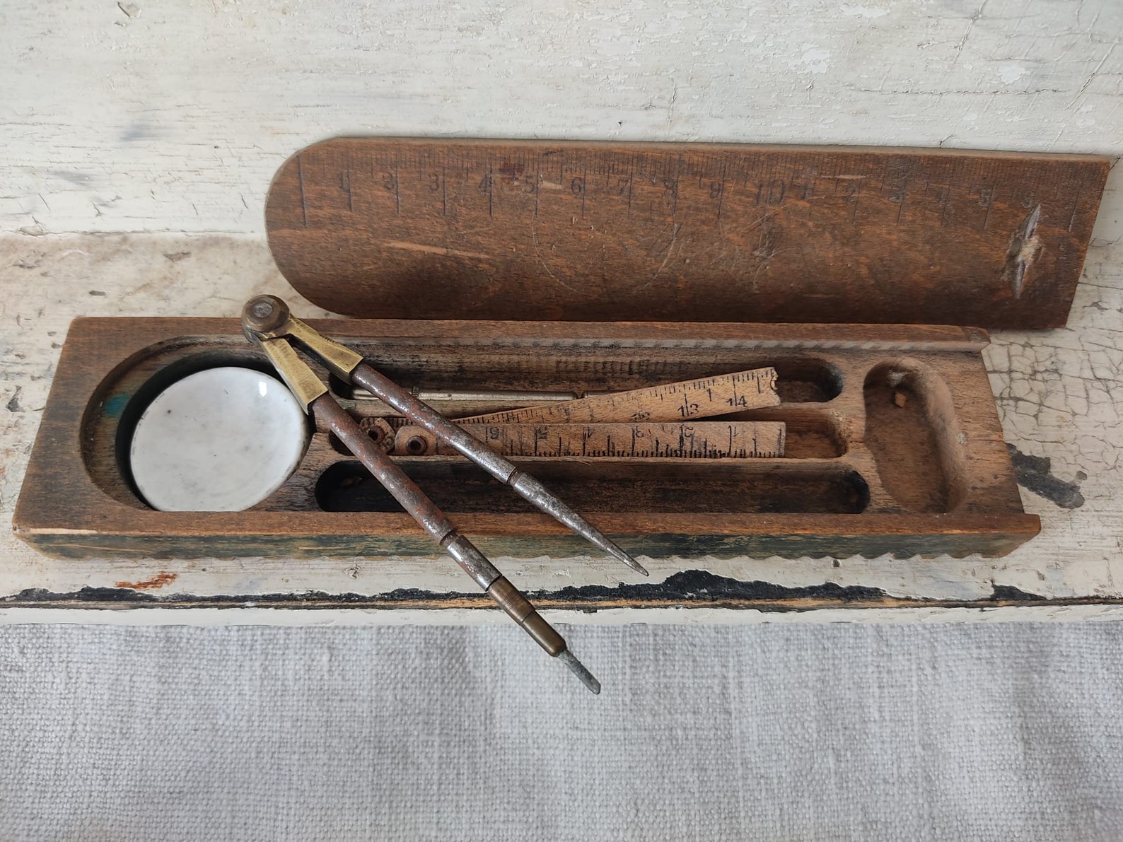 Antique Wooden Pencil Box With Slipcase, Vintage Rustic, French Shabby ...