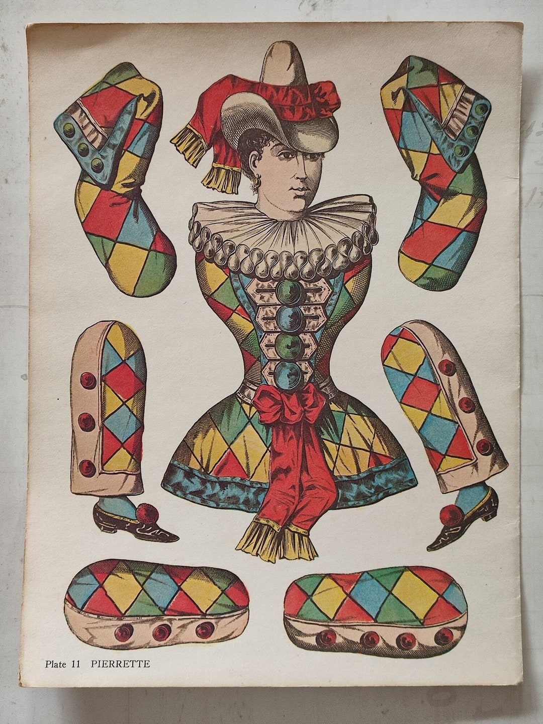 France Vintage Cutout Sheet Jumping Jack Pierrette Doll Harlequin ...