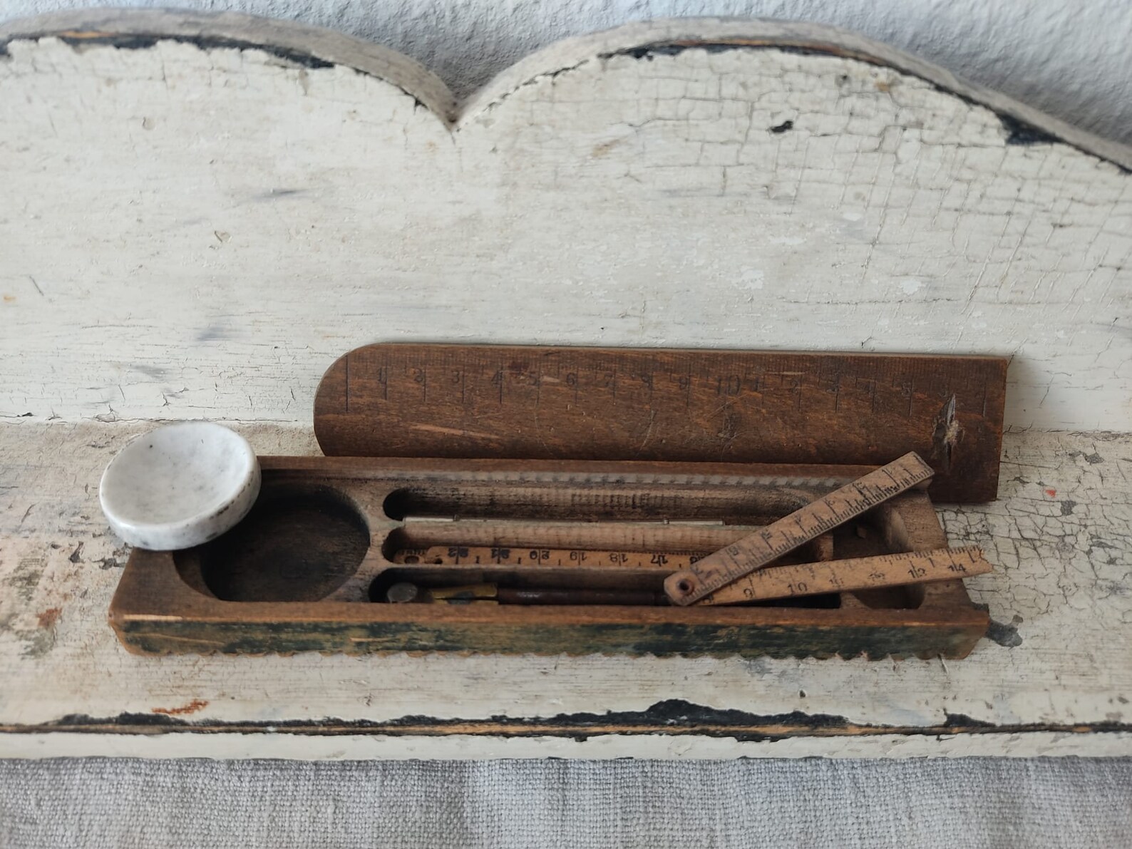 Antique Wooden Pencil Box With Slipcase, Vintage Rustic, French Shabby ...