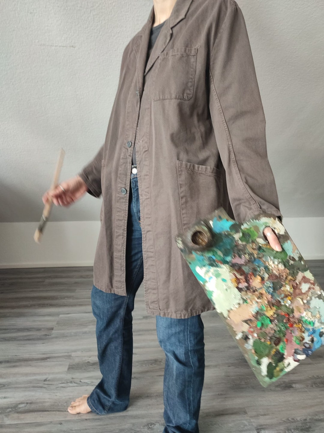 OLD Vintage Artist's Smock Work Coat Craftsman's Smock Janitor's Smock ...