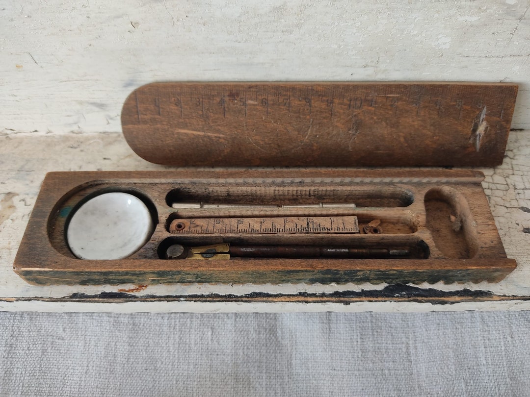 Antique Pencil Box School Wooden Box With Slipcase Vintage Rustic ...