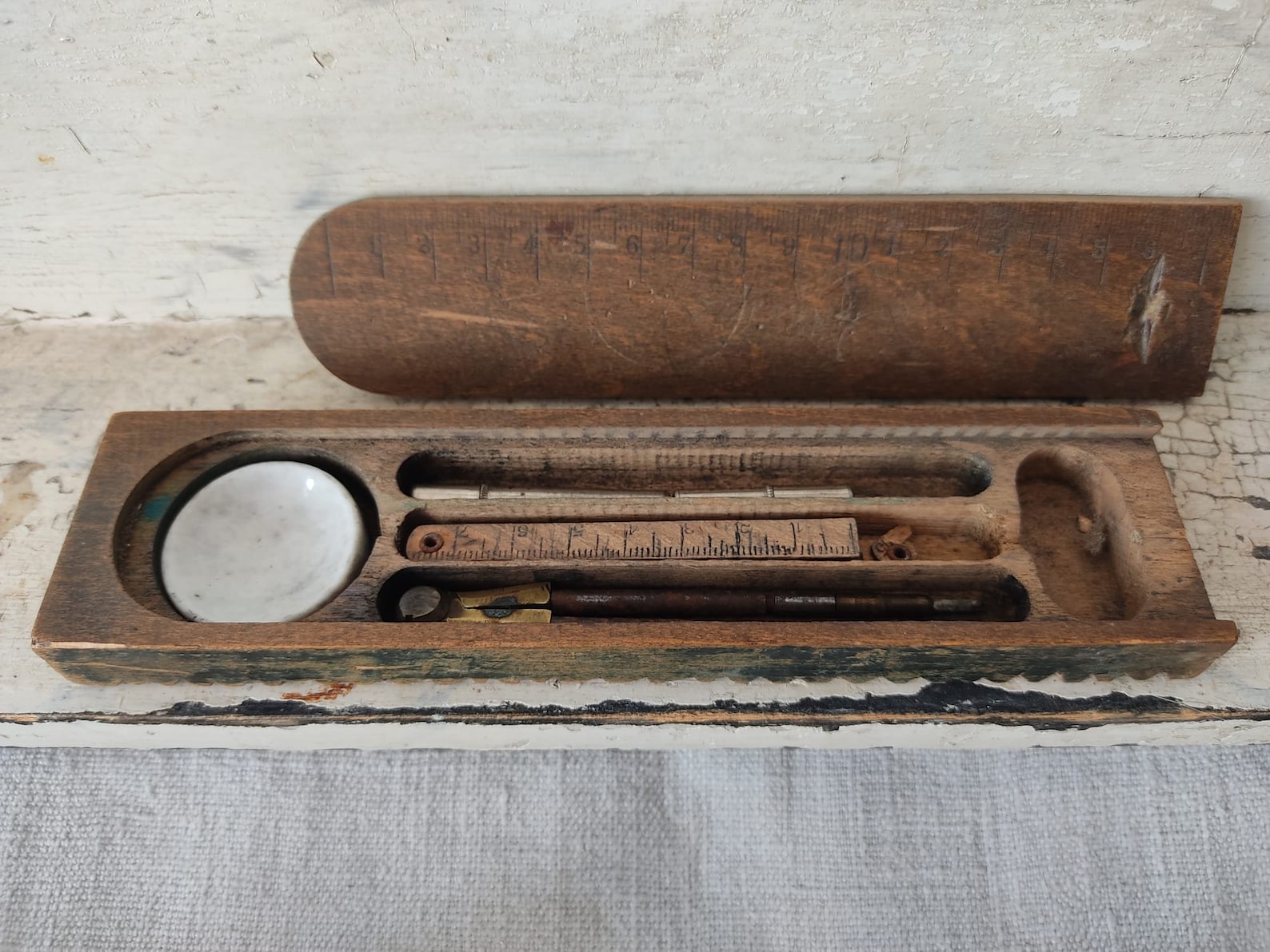 Antique Wooden Pencil Box With Slipcase, Vintage Rustic, French Shabby ...