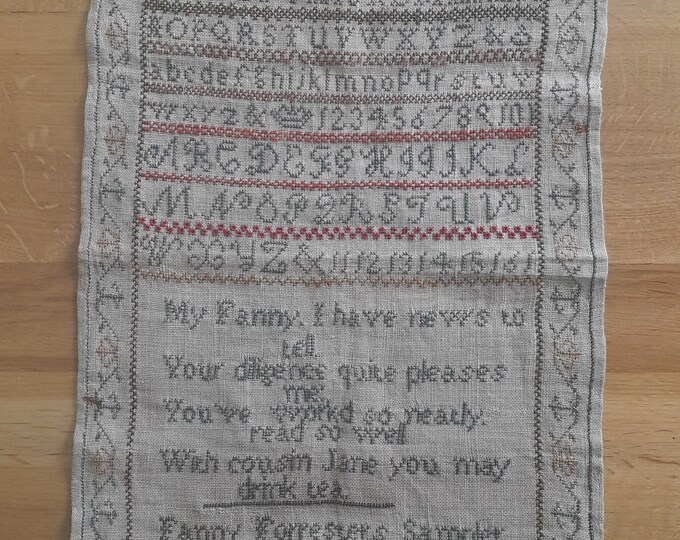 Antique 1835 Sampler, Fanny Forrester Drinks Tea! - Etsy