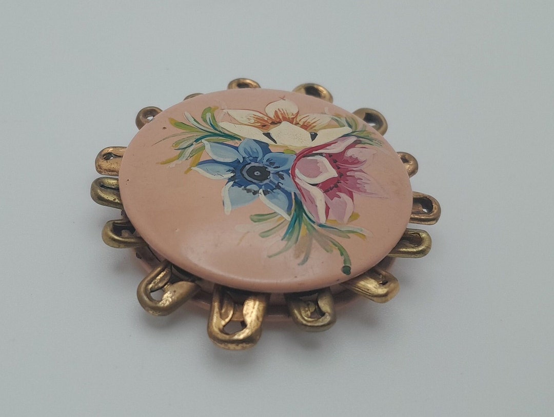Scarce Toleware Safety Pin Holder, Floral Decoration - Etsy