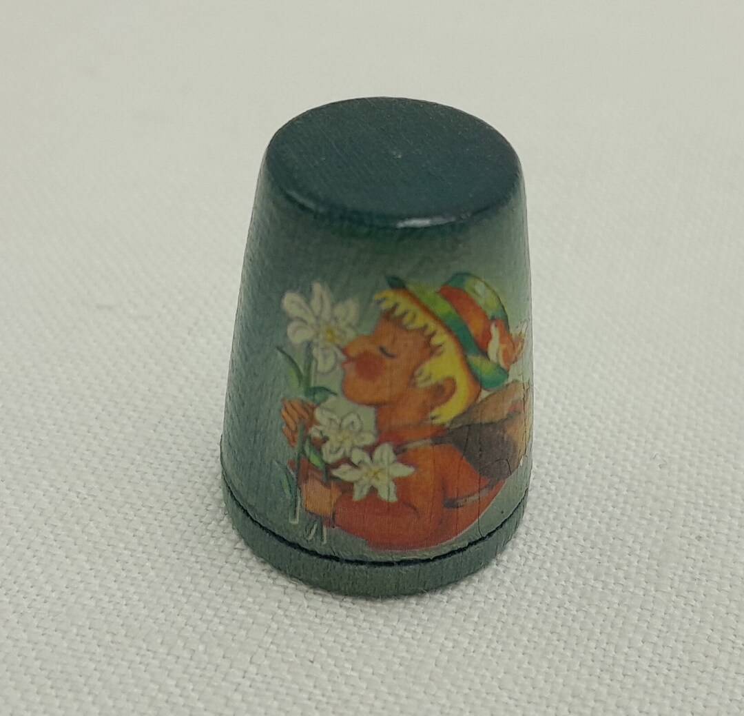 Wooden Thimble, Boy With Flowers, Anri, Italy, 1985 - Etsy