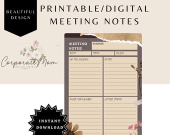 Digital Meeting Notes Template | PDF | Printable | Goodnotes and ...
