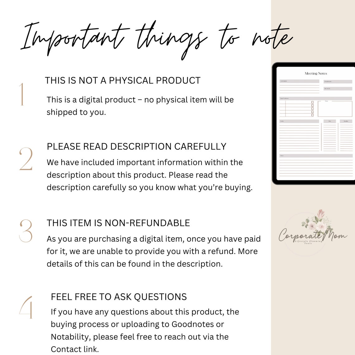 Digital Meeting Notes Template | PDF | Printable | Goodnotes and ...