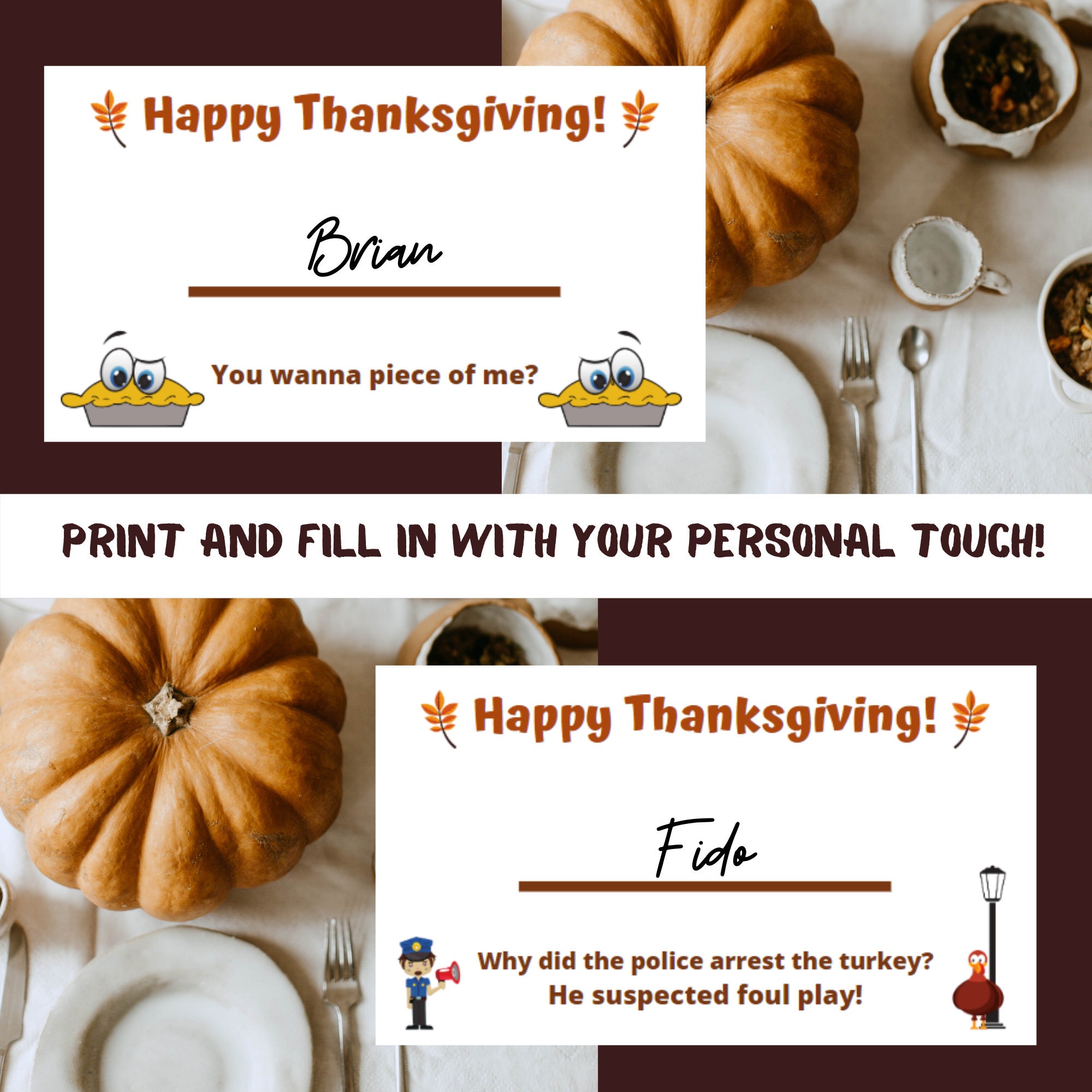 Thanksgiving Place Cards, Thanksgiving Name Cards, Printable ...