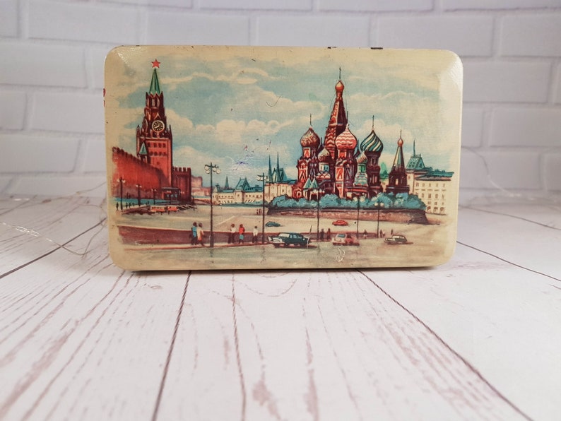 Vintage soviet metal box with picture of Moscows Kremlin | Etsy