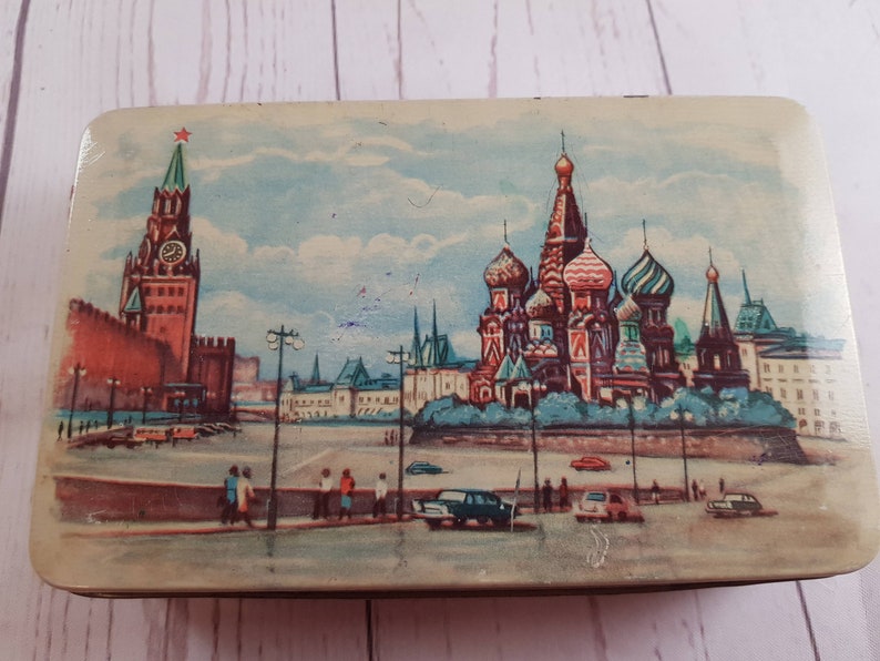 Vintage soviet metal box with picture of Moscows Kremlin | Etsy