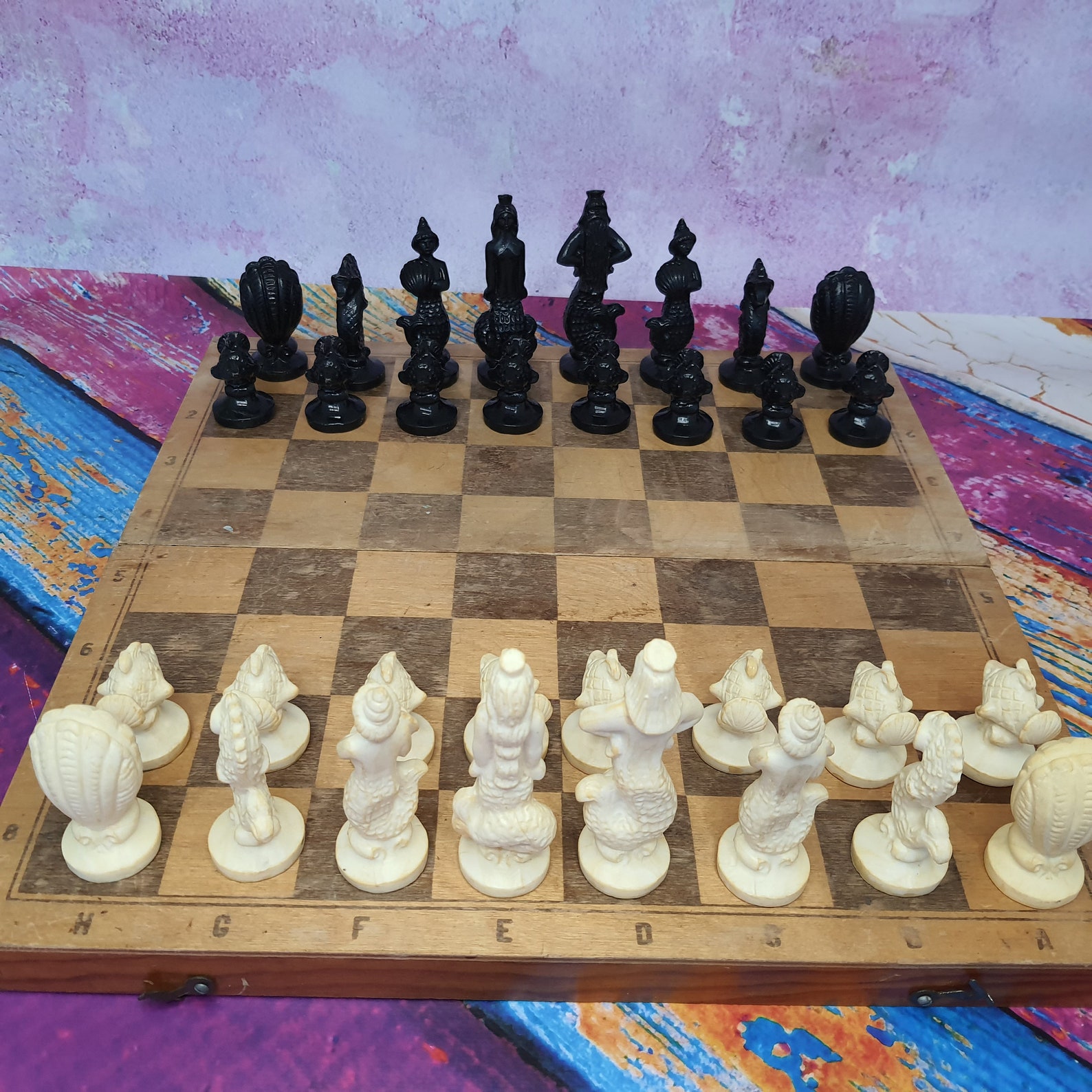 Sea kingdom sea theme vintage chess set soviet chess set | Etsy