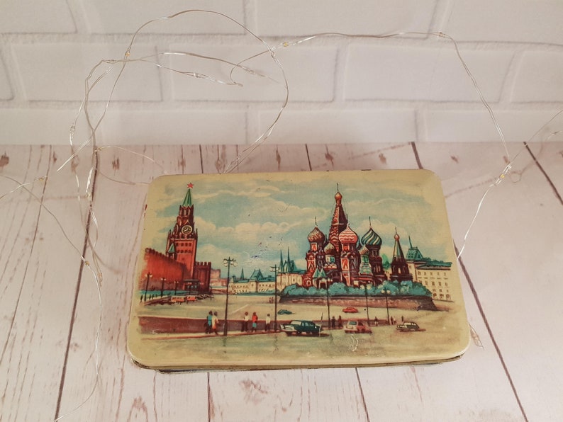 Vintage soviet metal box with picture of Moscows Kremlin | Etsy