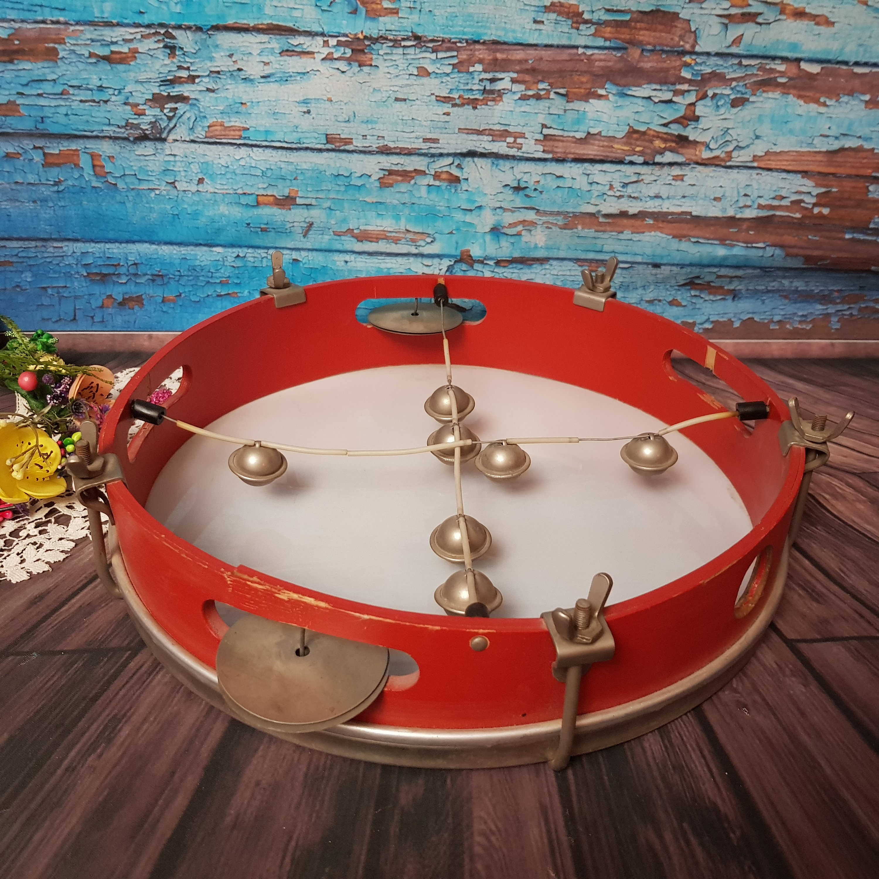 An old Soviet musical instrument a tambourine. The concert | Etsy