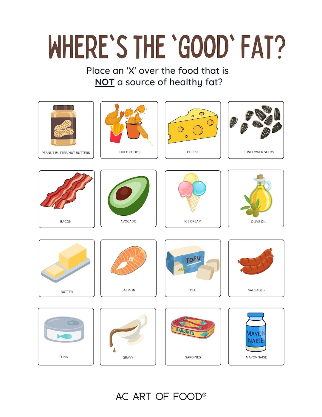 Where's the Good Fat? ACAOF Health Foodie Worksheet - Etsy