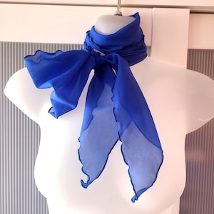 ROYAL BLUE SCARF Retro 60s Organza Ruffled Skinny Scarf Sheer Polyester ...