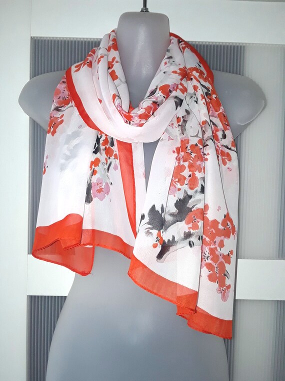 Cherry Printed Chiffon Scarf