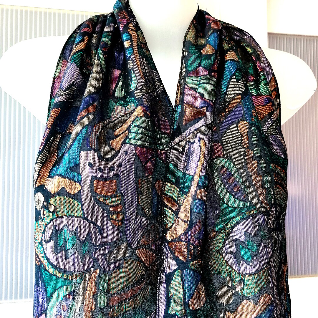 Metallic Emanuel Geraldo Scarf: Emerald Green, Purple, & Gold Butterfly ...