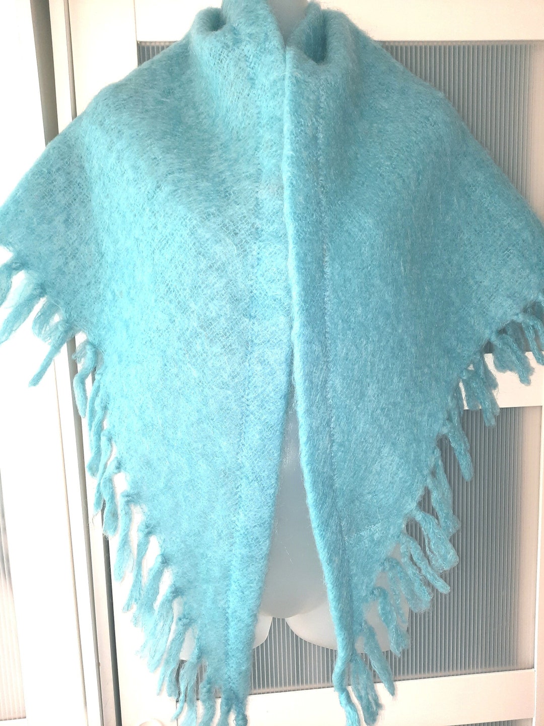 Blue Mohair Shawl 60s WOOL Scarf Designer GLENDEVON Scotland Triangle ...