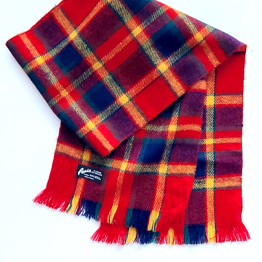 Red Blue Yellow Tartan Scarf Plaid Checkered Neck Wrap Sweater Coat ...
