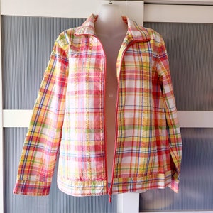 PINK JACKET Orange Yellow Blue Checkered Long Sleeves Zipper Women ...