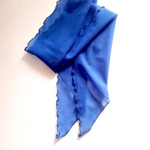 ROYAL BLUE SCARF Retro 60s Organza Ruffled Skinny Scarf Sheer Polyester ...