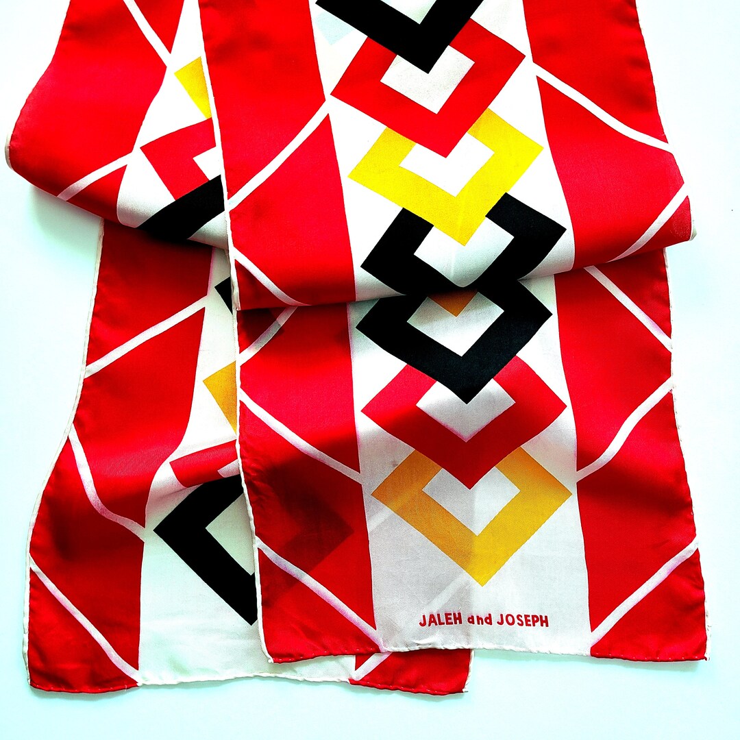 JALEH and JOSEPH Silk Scarf Red Yellow Black White Diamond Shape ...