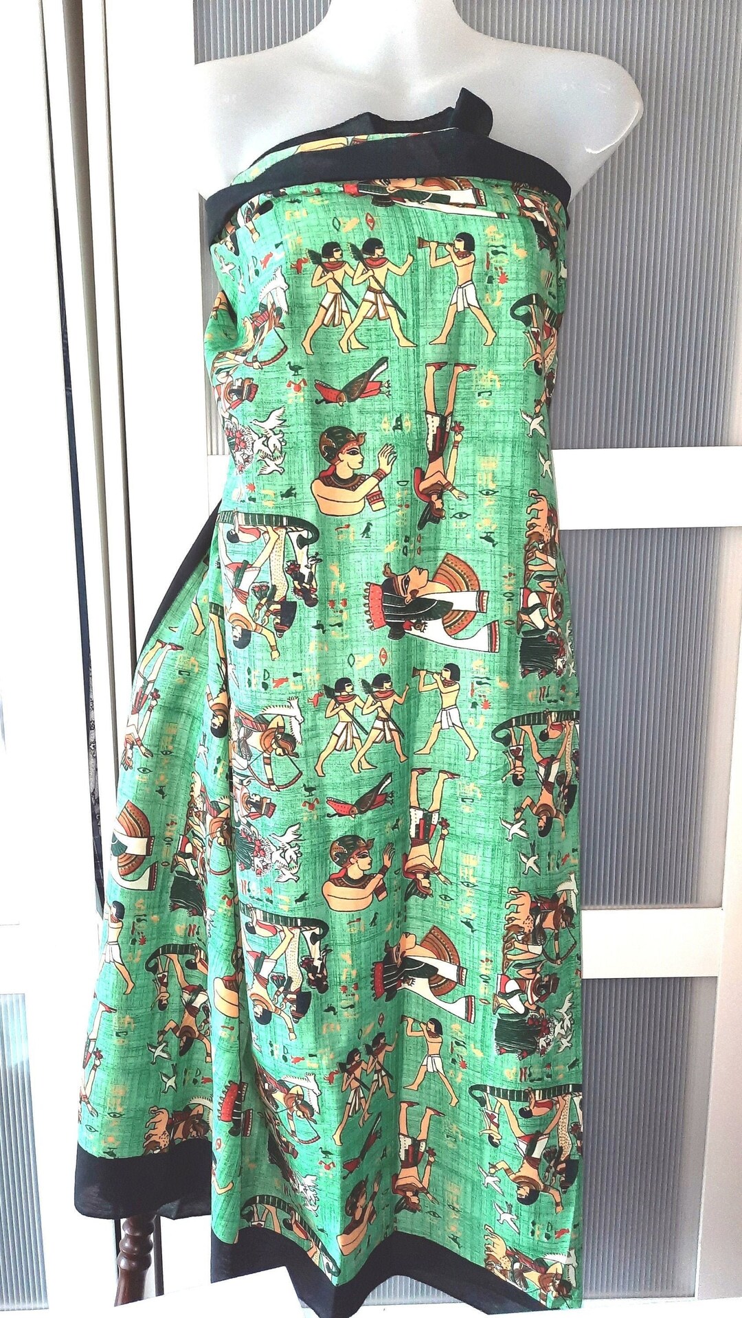 GREEN SCARF Egyptian Design Wrap Sarong Throw Fabric Shawl Ancient ...