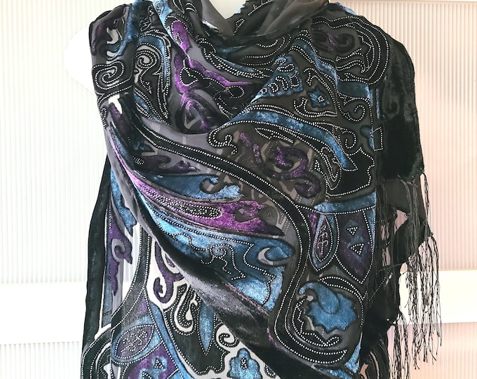 Retro 20s and 30s ART DECO Style Black Teal Purple Silk Chiffon SCARF ...