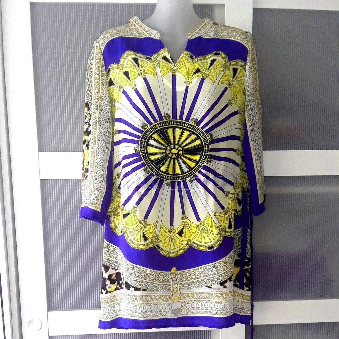 Silk Tunic Long Blouse With Belt Zaba Designer Tunic Top Royal Blue ...