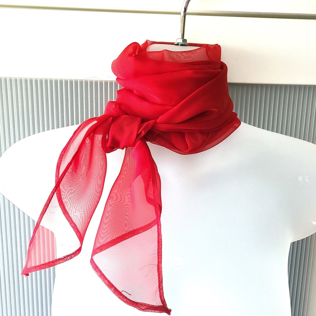 RED SCARF Burgundy Organza Scarf Skinny Scarf Pointed Ends Neck Wrap ...