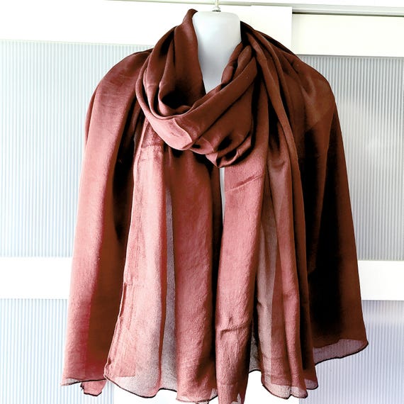 BROWN Silk Scarf Shawl Wrap Dark Brown Scarf for Wome… - Gem
