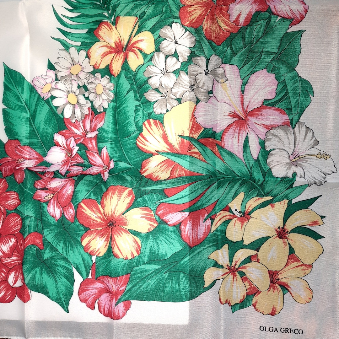 ORCHID Print Scarf Floral Design OLGA GRECO Designer Scarf Italy Large ...