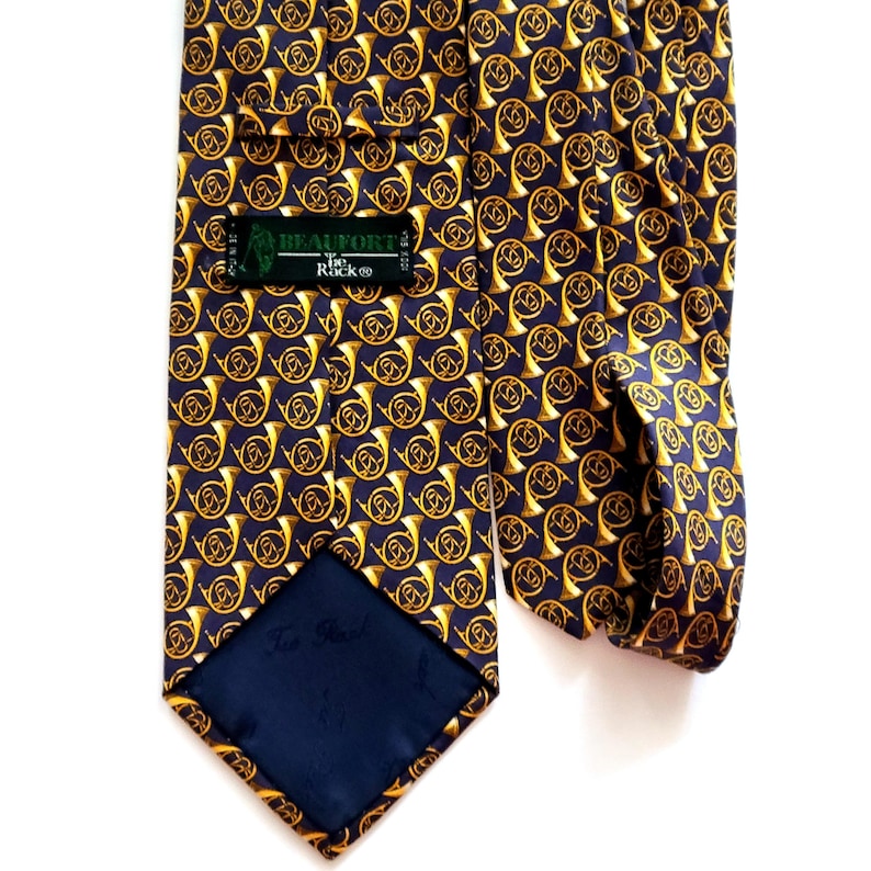 Blue Gold Necktiet: Silk, French Horns, TIE RACK Designer Tie, Made in ...