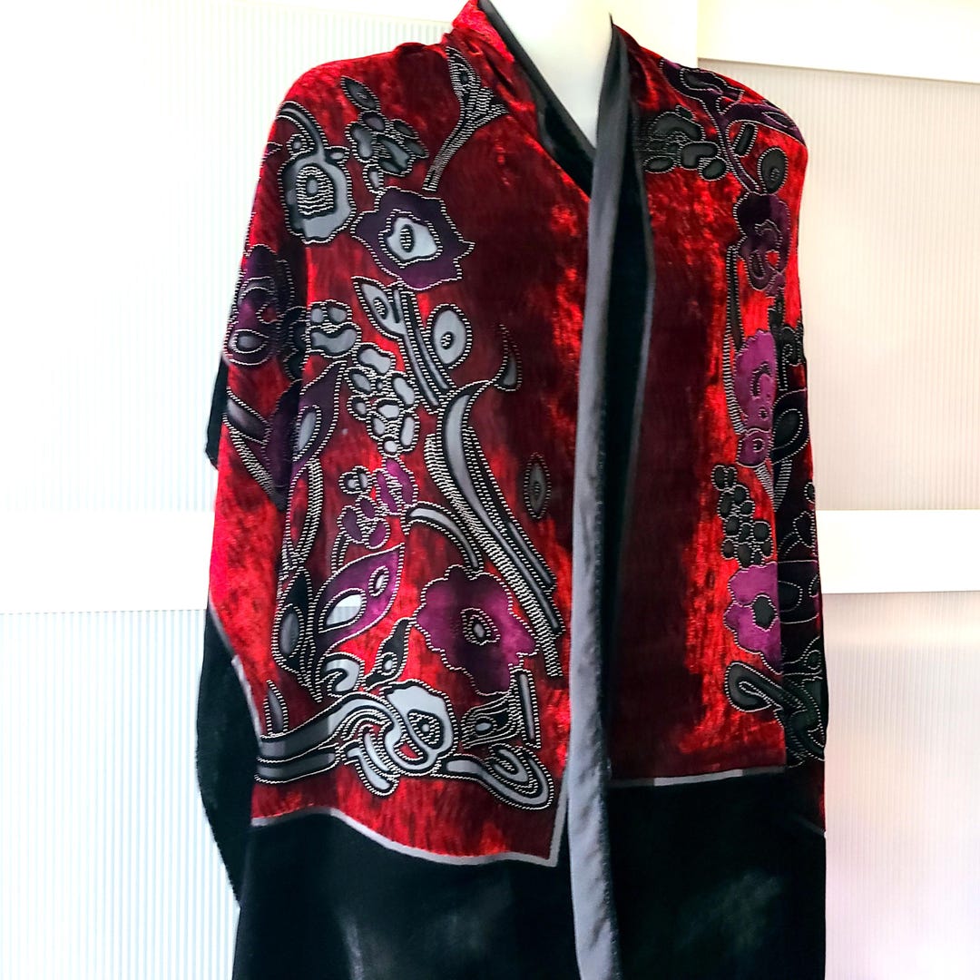 Retro 20s and 30s ART DECO Style Black Burgundy Purple Silk Chiffon ...